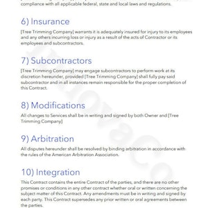 Tree Trimming Contract Template, Tree Removal Contract Agreement, Tree ...