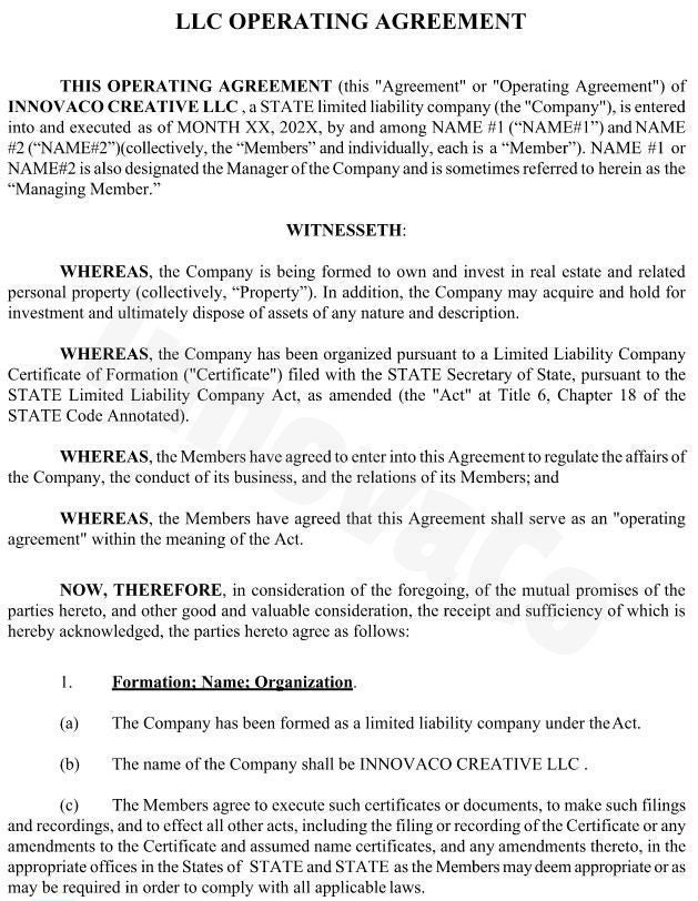 LLC Operating Agreement, LLC Contract, LLC Partnership, Limited ...