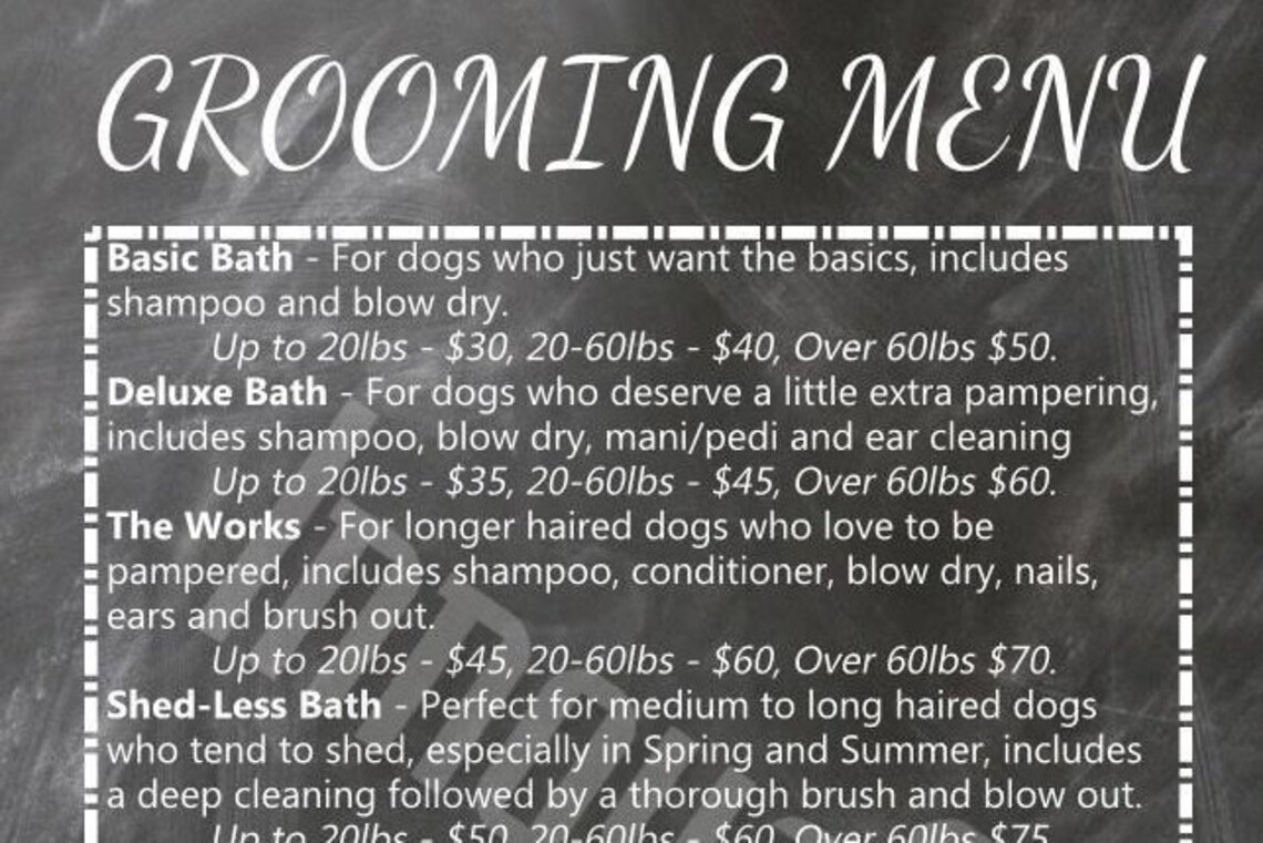 Pet Grooming Menu, Dog Grooming Menu, Grooming Menu Template, Editable ...