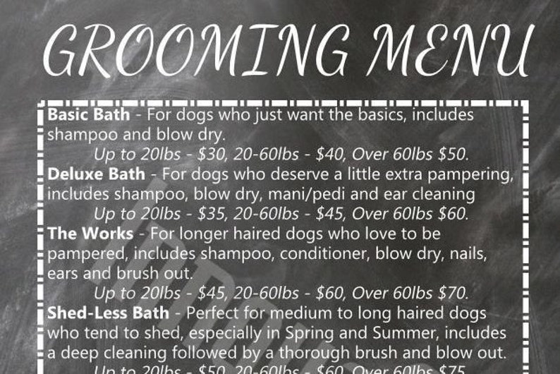 Pet Grooming Menu, Dog Grooming Menu, Grooming Menu Template, Editable ...