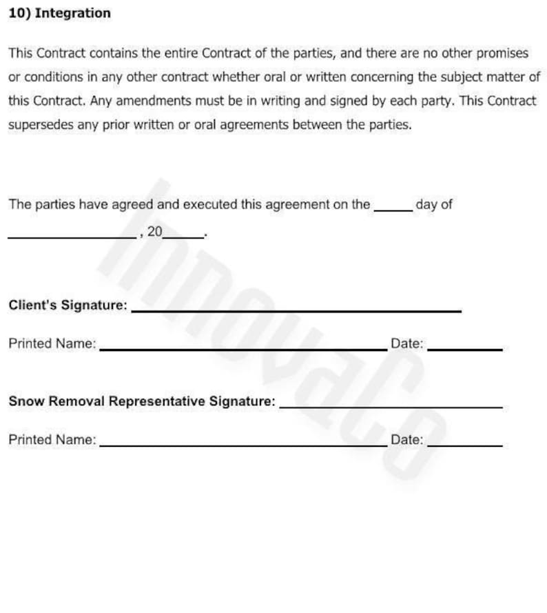 Snow Removal Contract Template, Snow Removal Agreement, Snow Plow ...