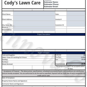 Lawn Care Quote Template, Lawn Care Estimate Template, Lawn Mowing ...