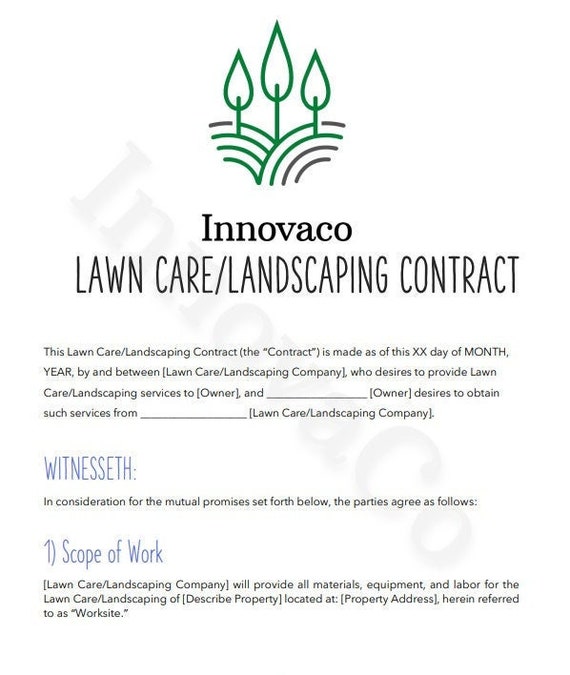 Landscaping Contract Lawn Care Contract Lawn Mowing - Etsy