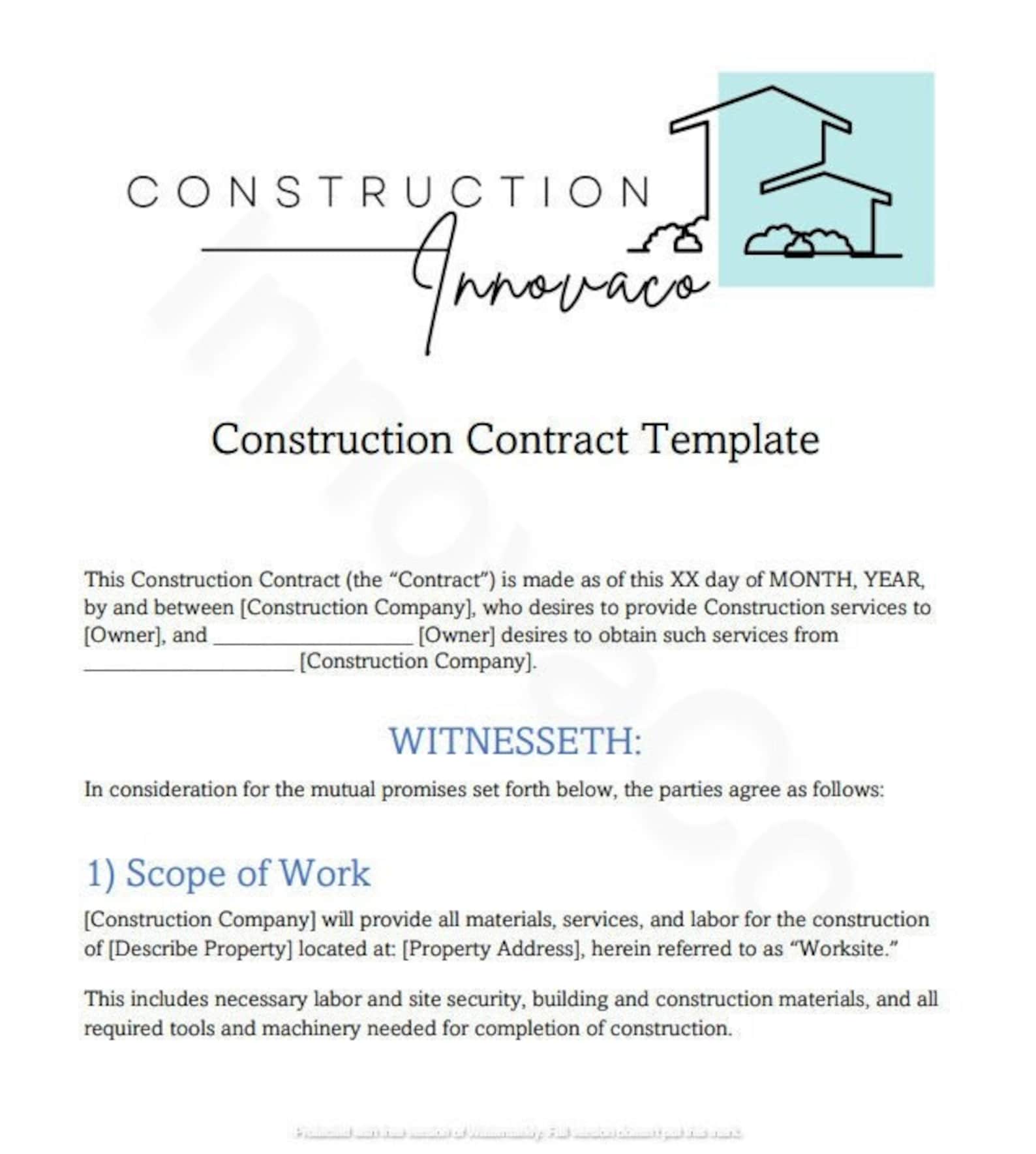 Construction Contract, Construction Agreement, Handyman Contract ...