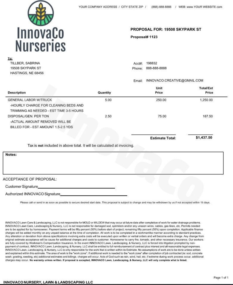 Lawn Quote, Landscaping Estimate, Lawn Mowing Quote, Lawn Maintenance ...