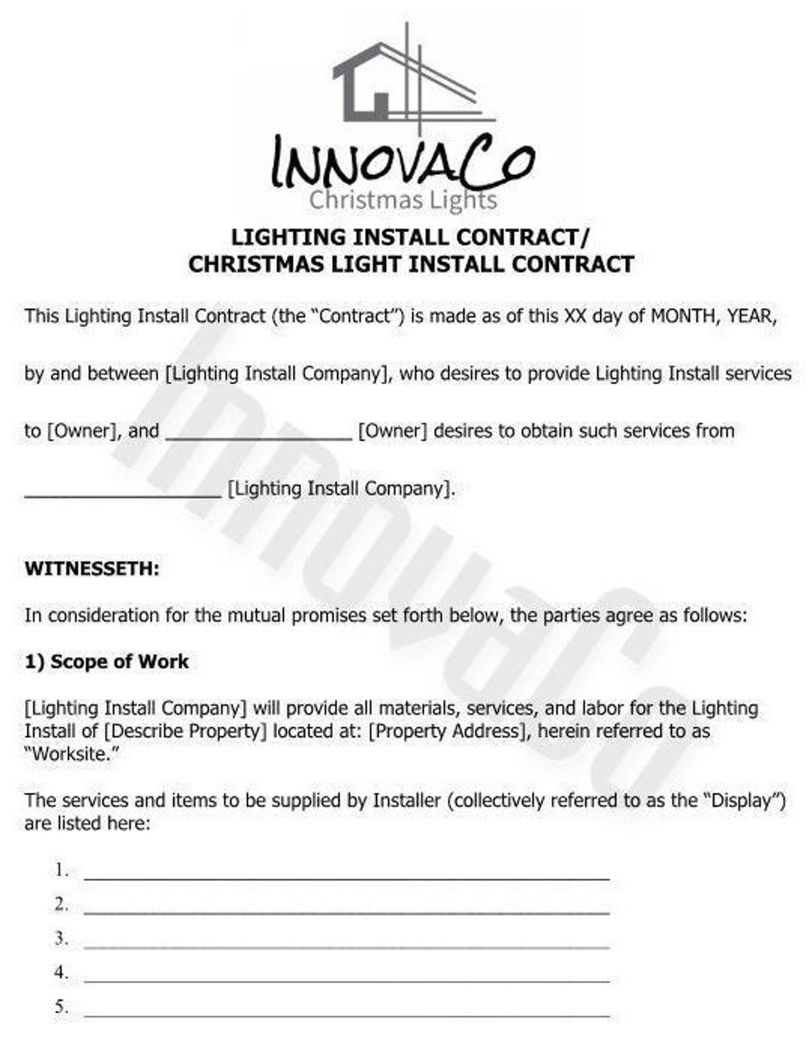 Christmas Light Installation Contract Template, Lighting Install ...