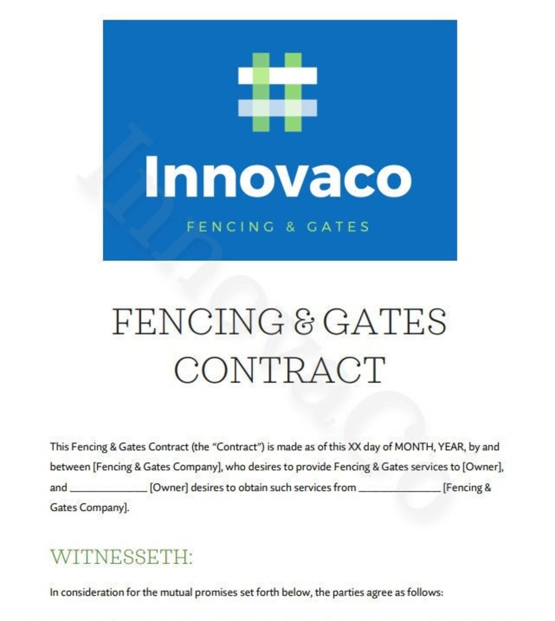 Fencing Contract, Fencing Contract Template, Fencing and Gates Install ...