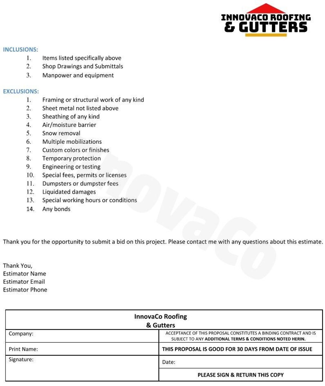 Roofing Proposal Template, Roofing Quote, Gutter Quote, Residential ...