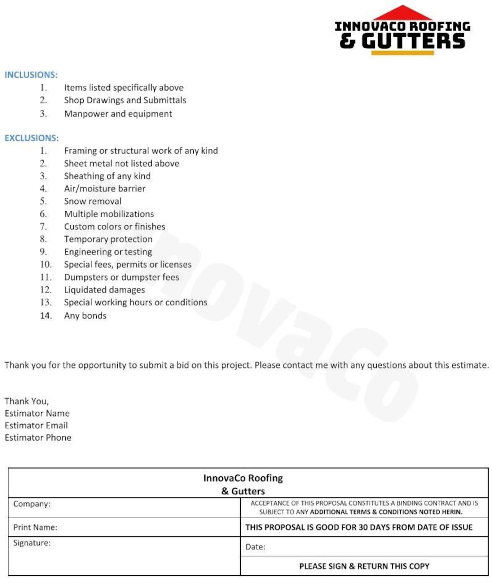 Roofing Proposal Template, Roofing Quote, Gutter Quote, Residential ...