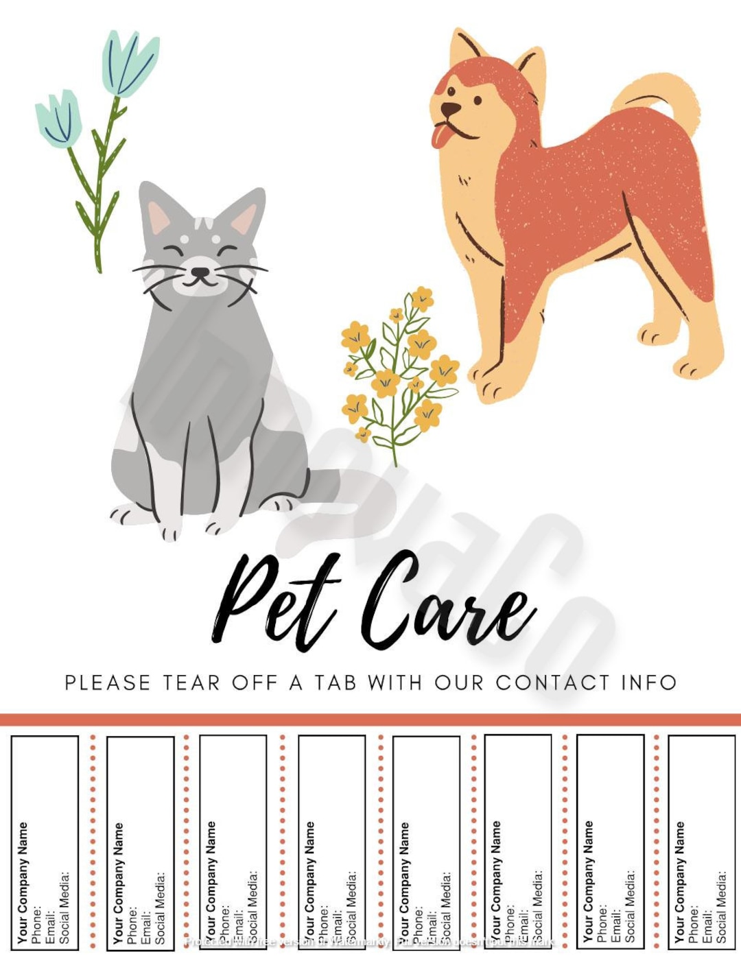 Pet Care Tear off Flyer, Pet Sitting Tear off Flyer, Dog Walking Tear ...