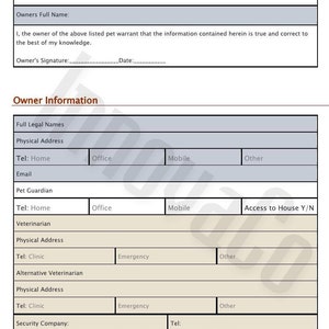 Pet Info Form Template, Pet Bio Template, Pet Sitter Info Sheet, Pet ...