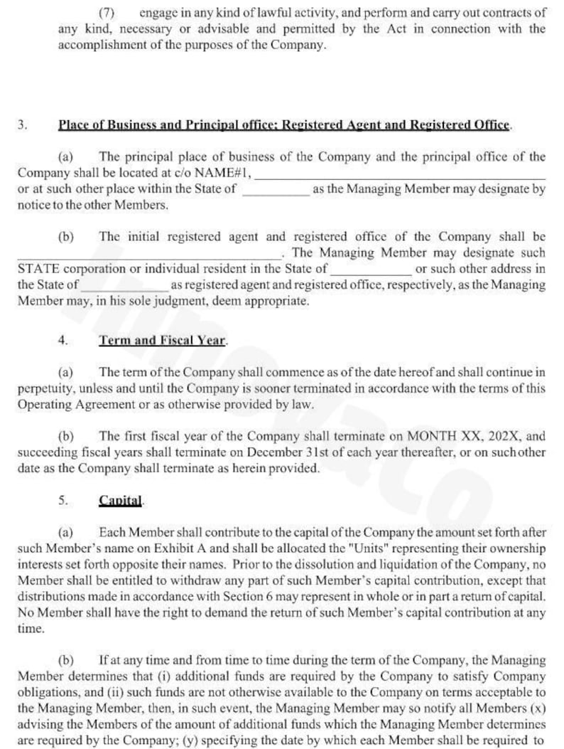 LLC Operating Agreement, LLC Contract, LLC Partnership, Limited ...