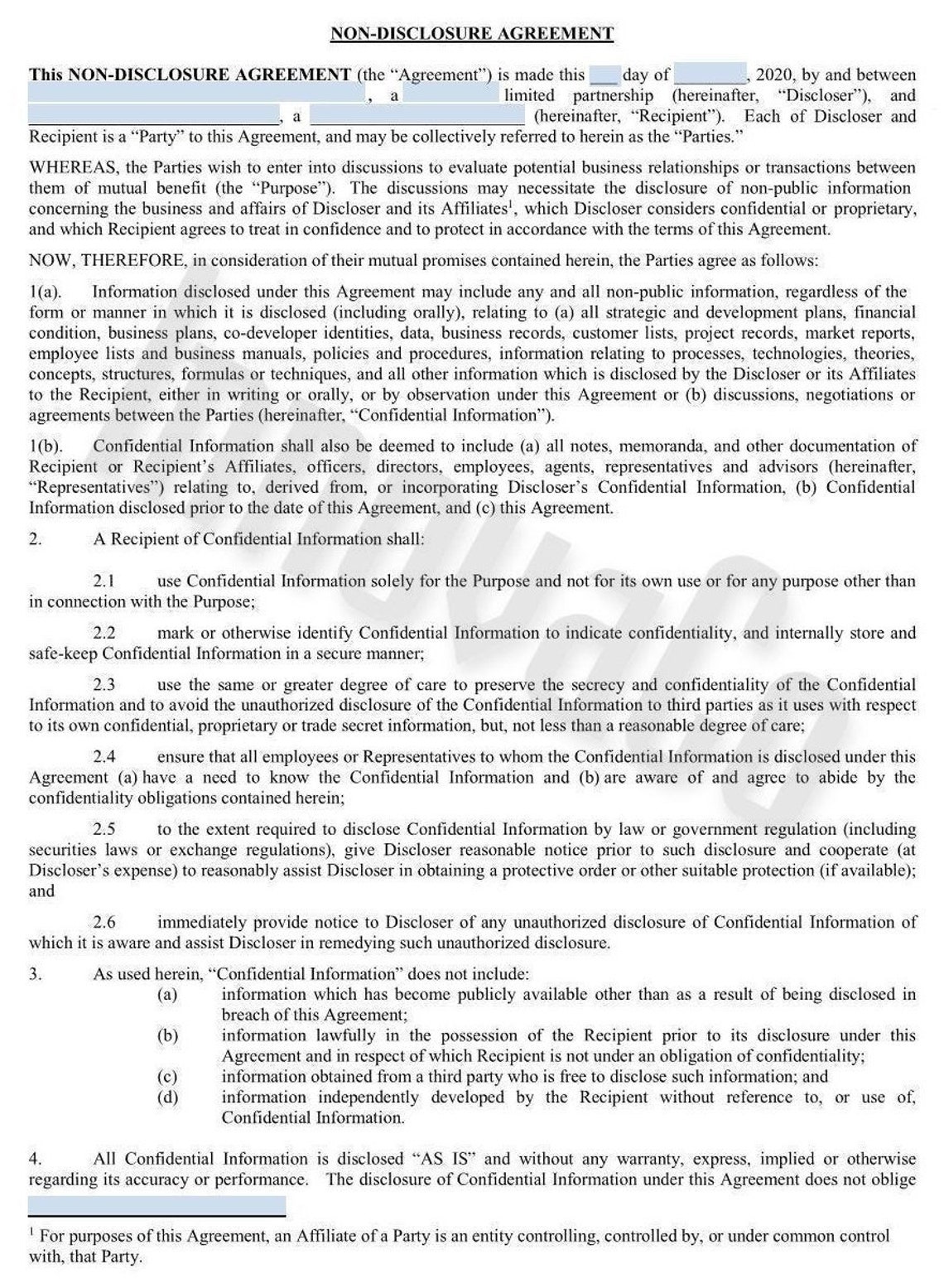 Non-disclosure Agreement Template,nda Template, NDA Form, Non ...