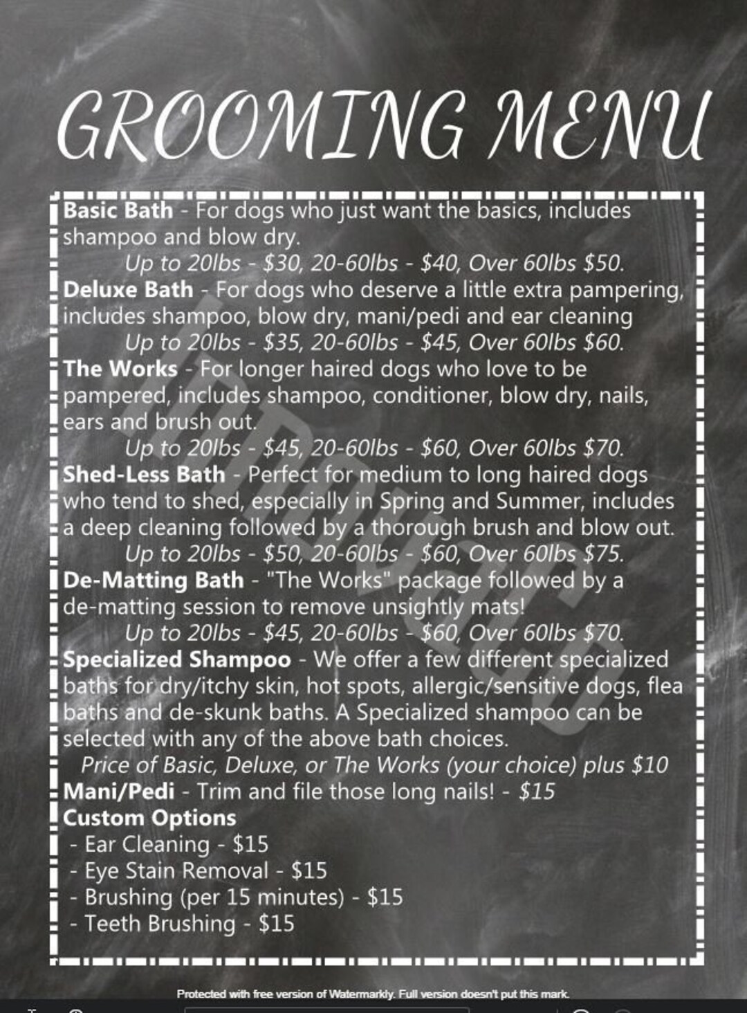 Pet Grooming Menu, Dog Grooming Menu, Grooming Menu Template, Editable ...