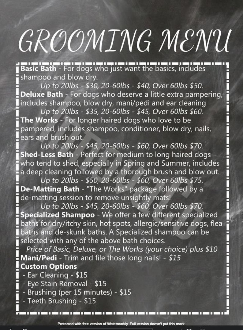 Pet Grooming Menu, Dog Grooming Menu, Grooming Menu Template, Editable ...