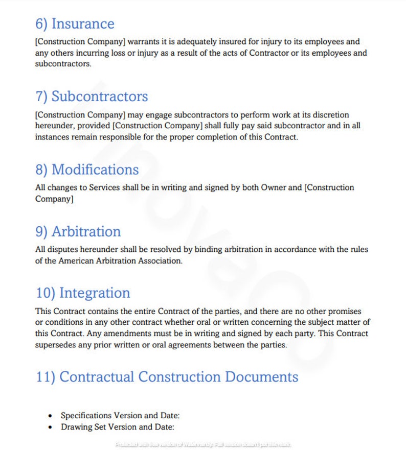 Construction Contract, Construction Agreement, Handyman Contract ...