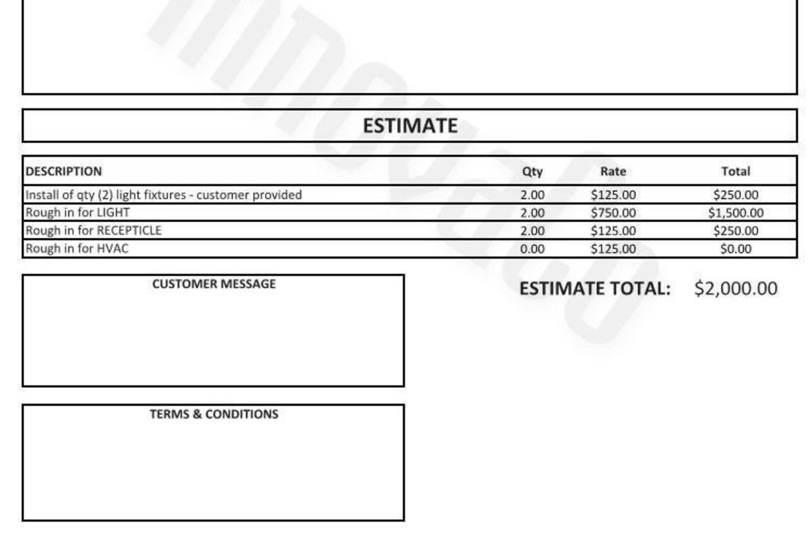 Electrical Estimate Template, Electrical Quote Form, Electrical Bid ...
