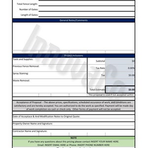Fencing Estimate Template, Fence Quote Template, Fence Proposal ...