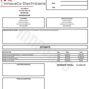 Electrical Estimate Template, Electrical Quote Form, Electrical Bid ...