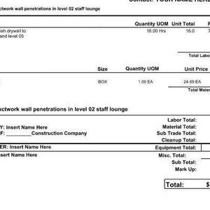 Simple T&M Template, Extra Work Order Ticket Template, Handyman Time ...
