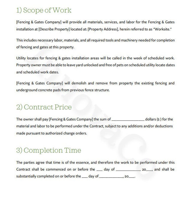 Fencing Contract, Fencing Contract Template, Fencing and Gates Install ...