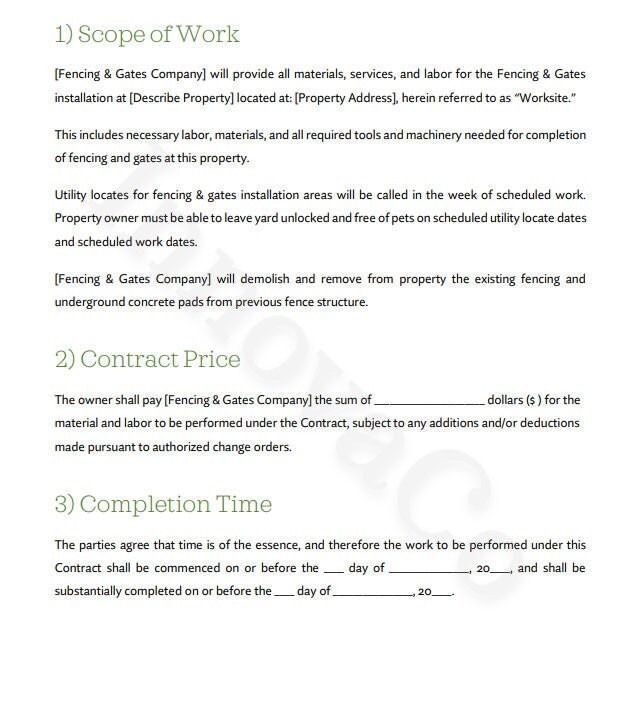 Fencing Contract, Fencing Contract Template, Fencing and Gates Install ...