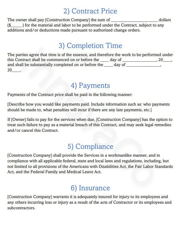 Basic Construction Contract, Basic Handyman Contract, Construction ...