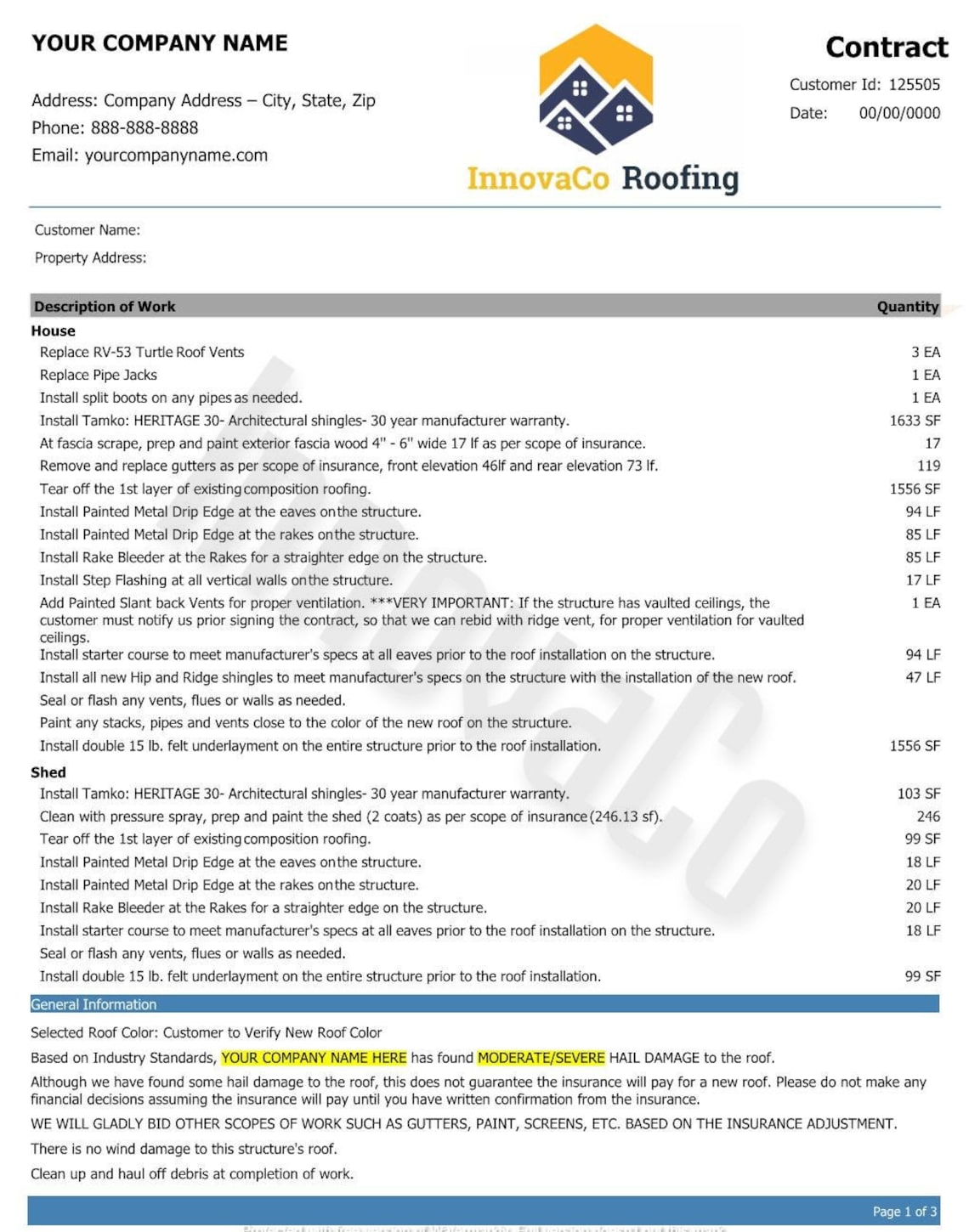 Roofing Contract Template, Roofing Quote Form, Roofing Contract Form ...