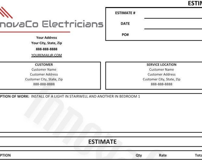 Electrical Estimate Template, Electrical Quote Form, Electrical Bid ...