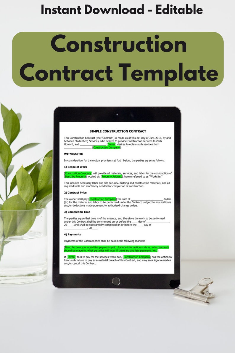 Construction Contract Template | Construction Business Contract ...