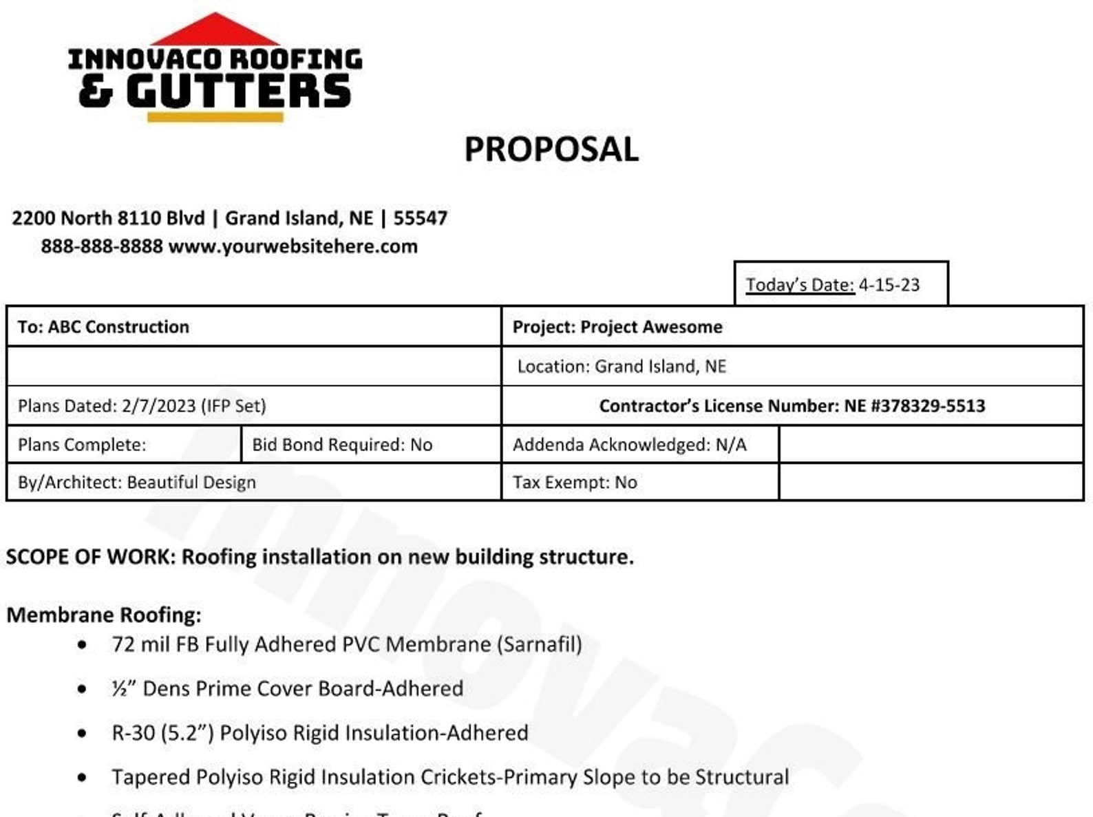 Roofing Proposal Template, Roofing Quote, Gutter Quote, Residential ...