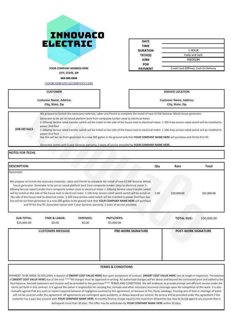 Work Order Template, Electrical Work Order Template, Work Order Form ...