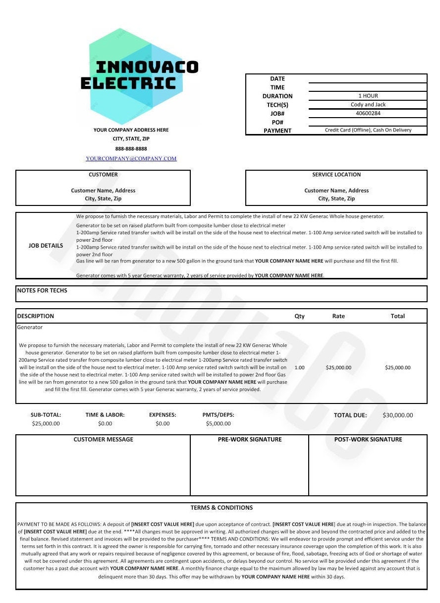 Work Order Template, Electrical Work Order Template, Work Order Form ...