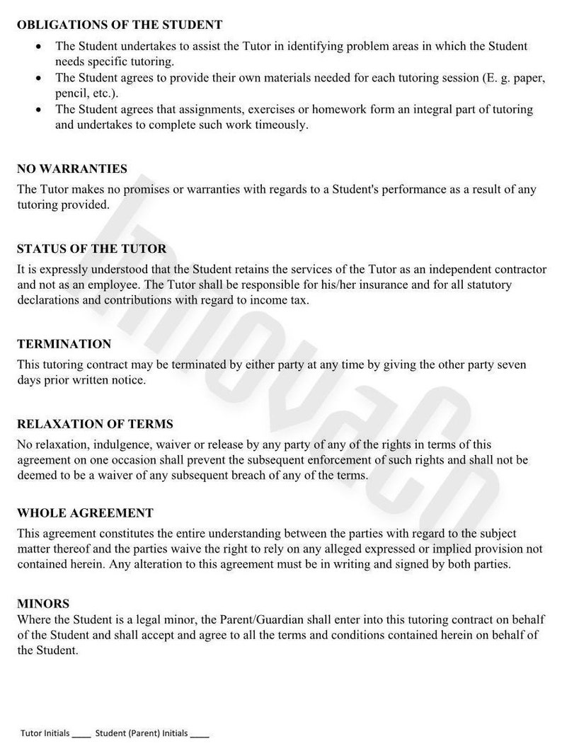 Tutoring Contract Template, Tutoring Forms, Tutoring Agreement ...