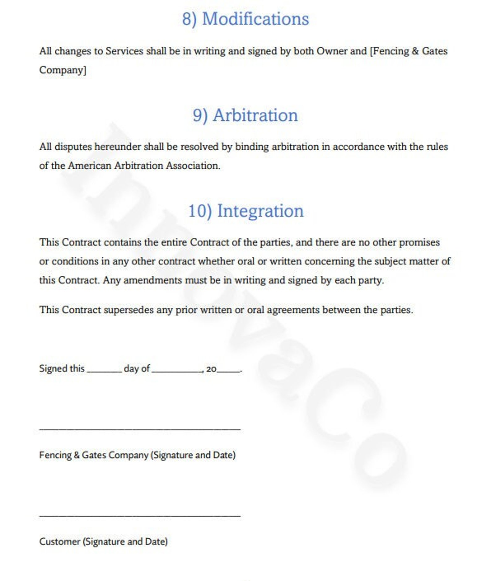 Fencing Contract, Fencing Contract Template, Fencing and Gates Install ...