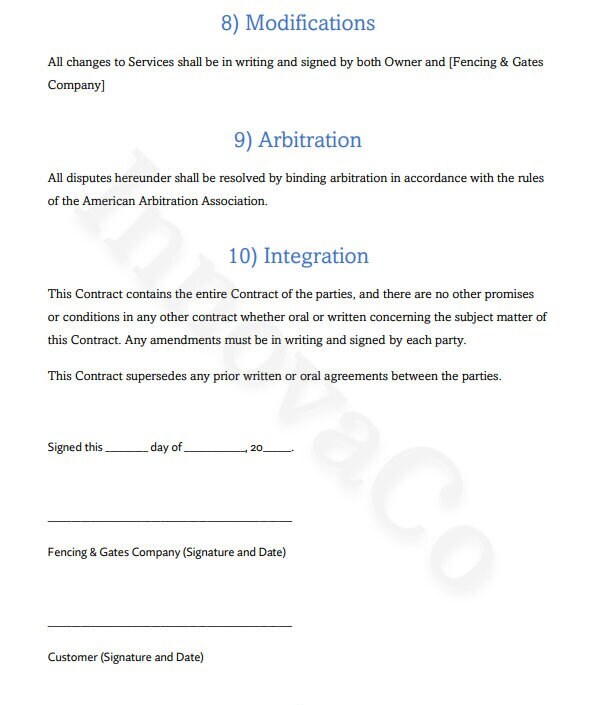 Fencing Contract, Fencing Contract Template, Fencing and Gates Install ...