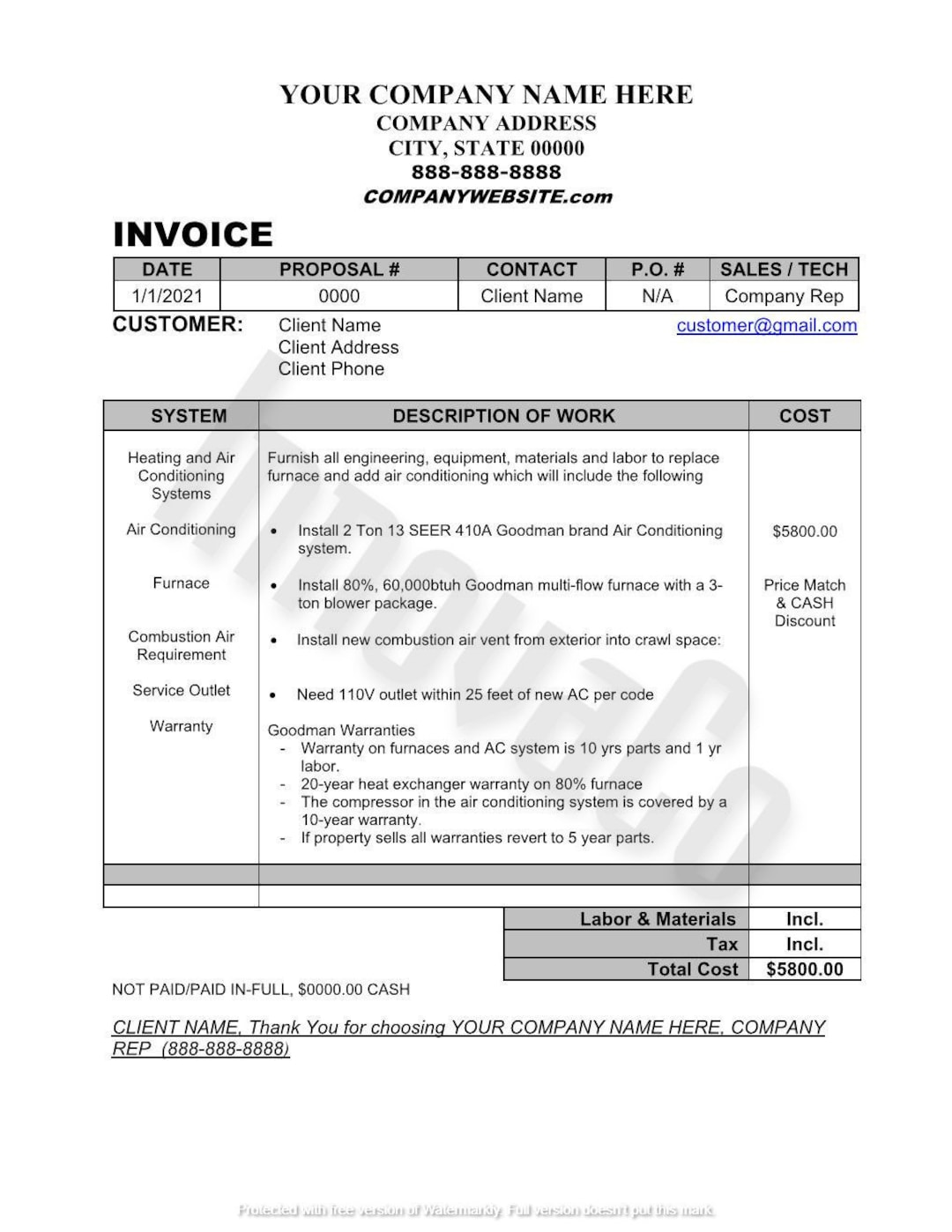 Contractor Invoice Template, Invoice Form, Handyman Invoice Form ...