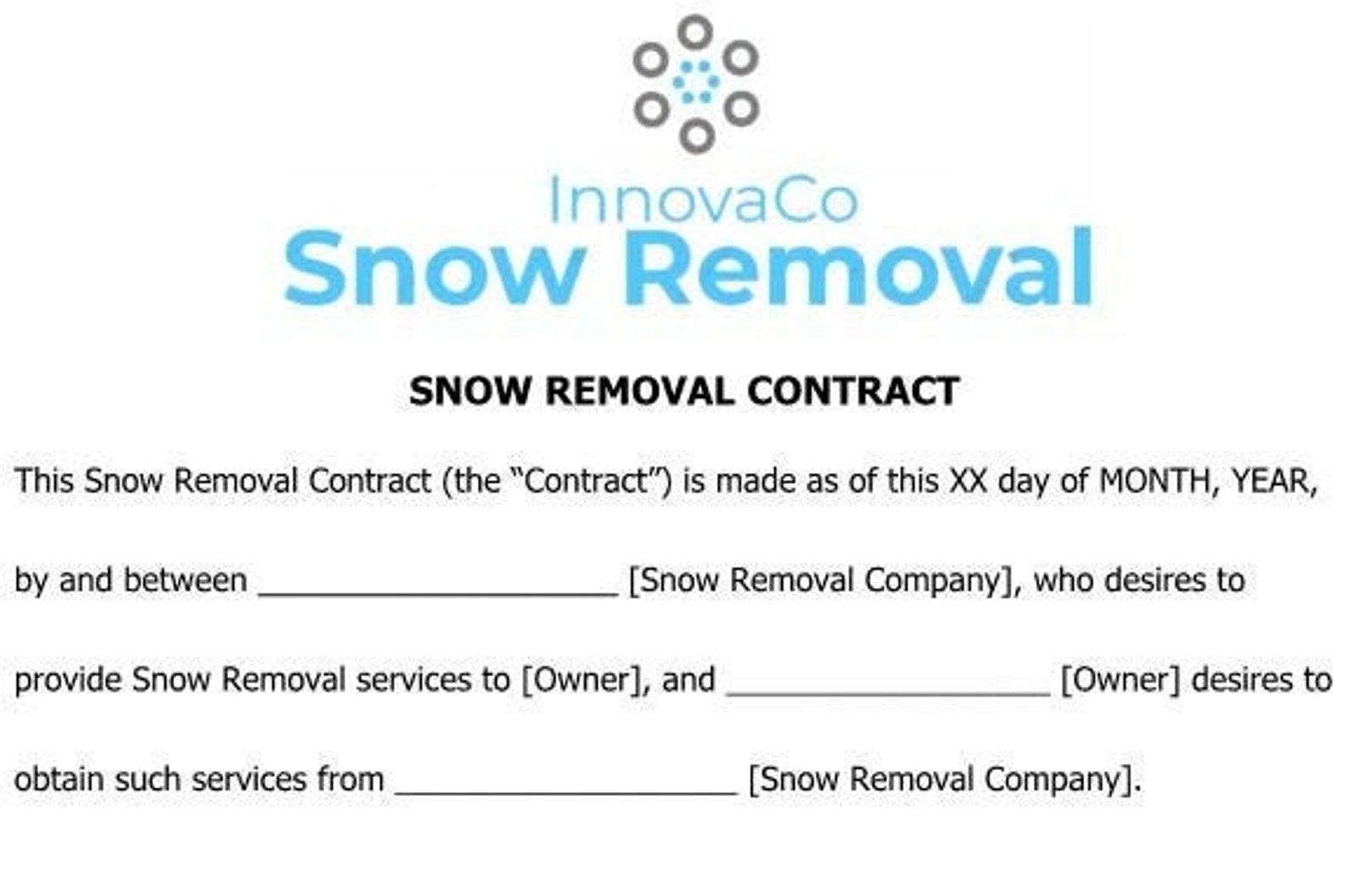 Snow Removal Contract Template, Snow Removal Agreement, Snow Plow ...