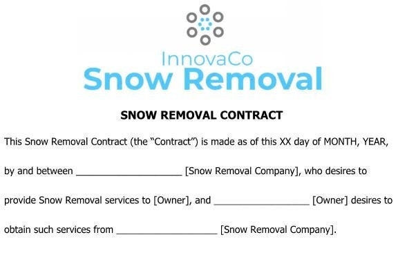 Snow Removal Contract Template, Snow Removal Agreement, Snow Plow ...