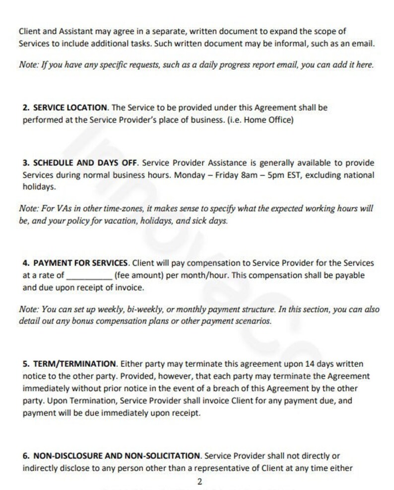 Virtual Assistant Contract, VA Contract Template, Virtual Assistant, VA ...