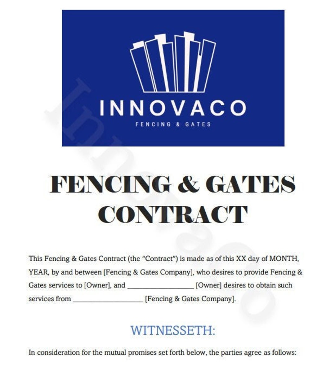Fencing Contract, Fencing Contract Template, Fencing and Gates Install ...