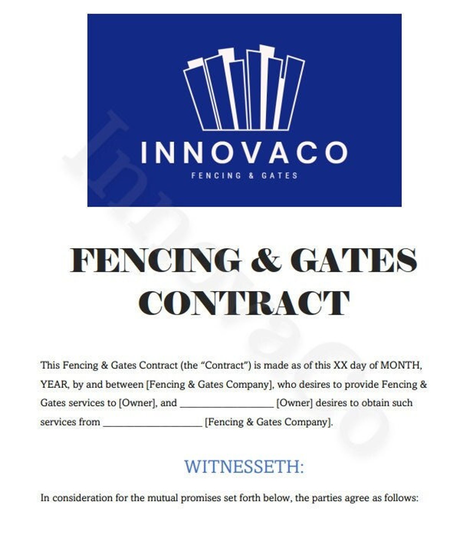 Fencing Contract, Fencing Contract Template, Fencing and Gates Install ...