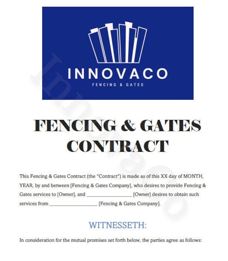 Fencing Contract, Fencing Contract Template, Fencing and Gates Install ...