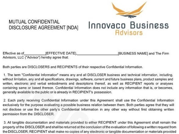 Non-disclosure Agreement Template Nda Template Nda Form Non | Etsy