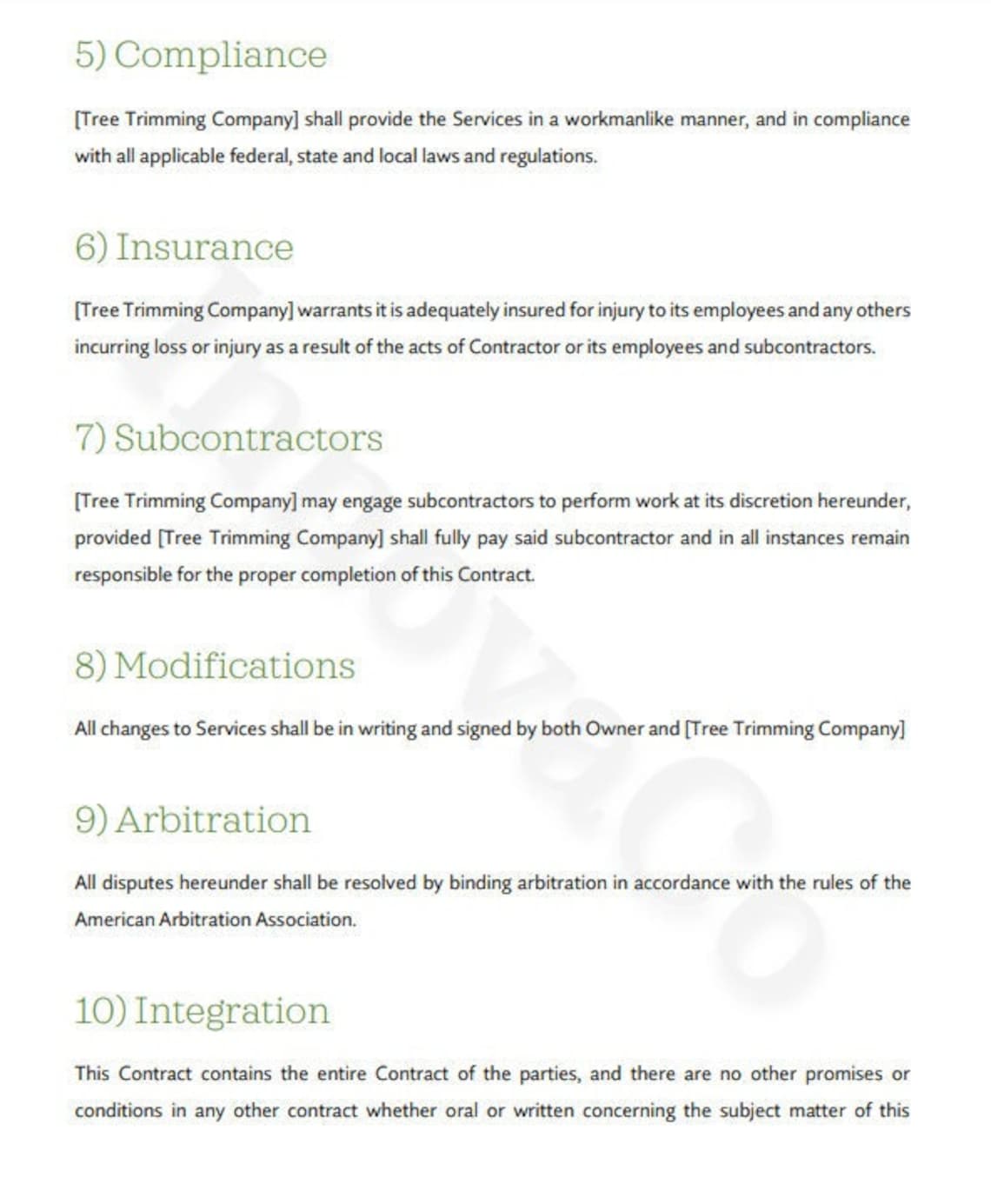 Tree Trimming Contract Template, Tree Removal Contract Agreement, Tree ...