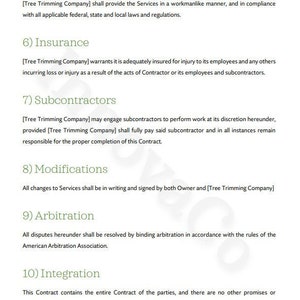 Tree Trimming Contract Template, Tree Removal Contract Agreement, Tree ...