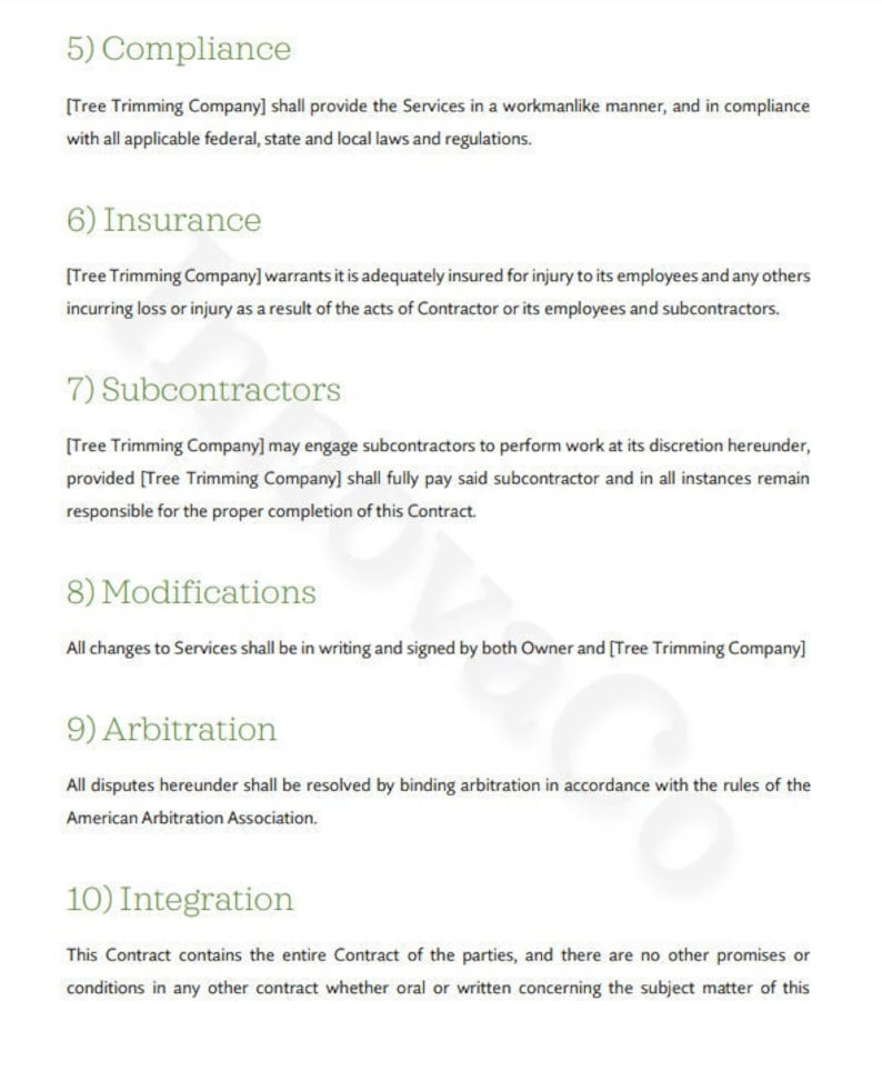 Tree Trimming Contract Template, Tree Removal Contract Agreement, Tree ...