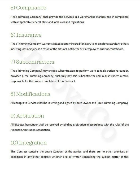 Tree Trimming Contract Template, Tree Removal Contract Agreement, Tree ...