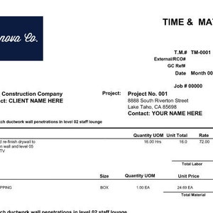 Simple T&M Template, Extra Work Order Ticket Template, Handyman Time ...