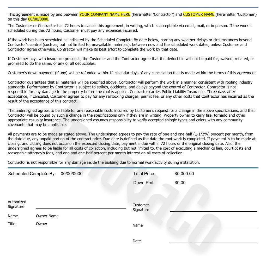 Roofing Contract Template, Roofing Quote Form, Roofing Contract Form ...